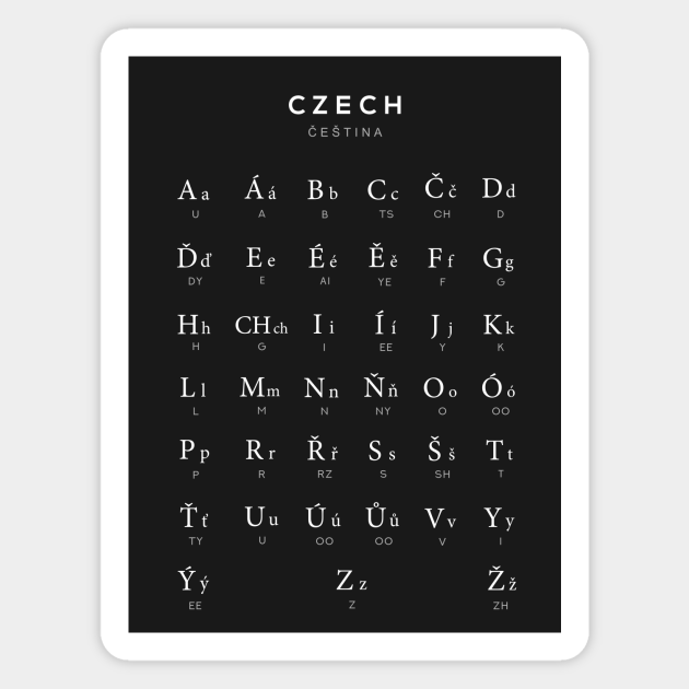 Czech Alphabet Chart Czech Republic Language Chart Black Czech Magnet Teepublic